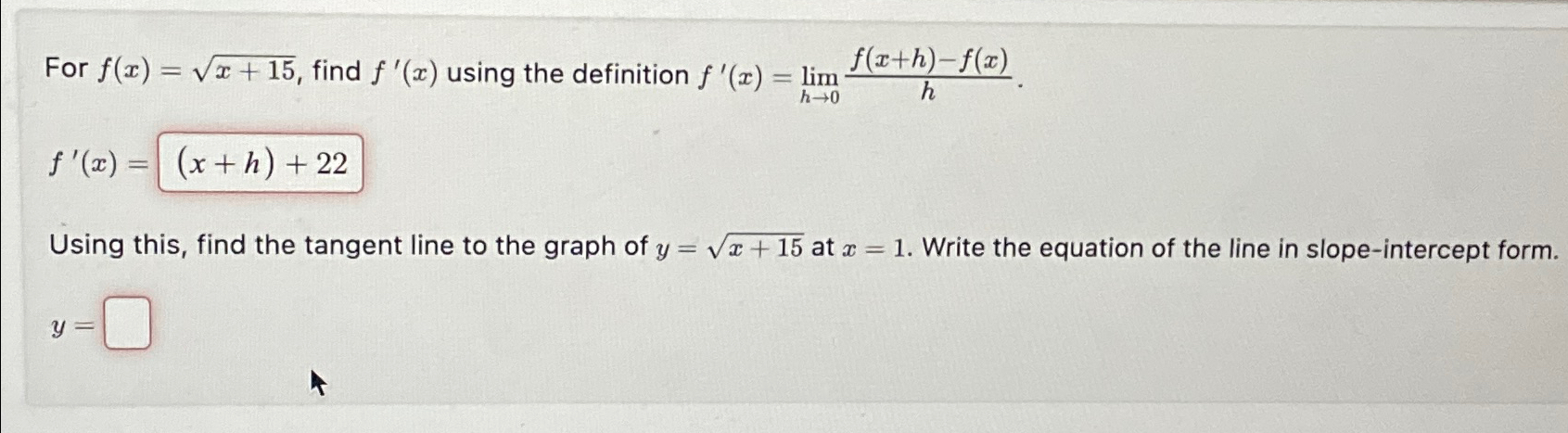 Solved For f(x)=x+152, ﻿find f'(x) ﻿using the definition | Chegg.com