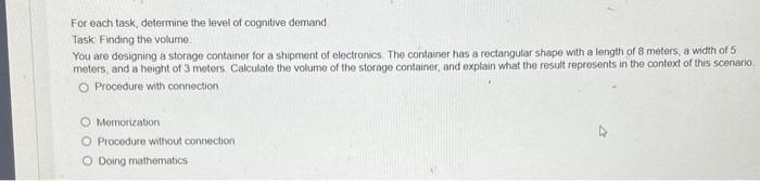 Solved For each task, determine the level of cognitive | Chegg.com