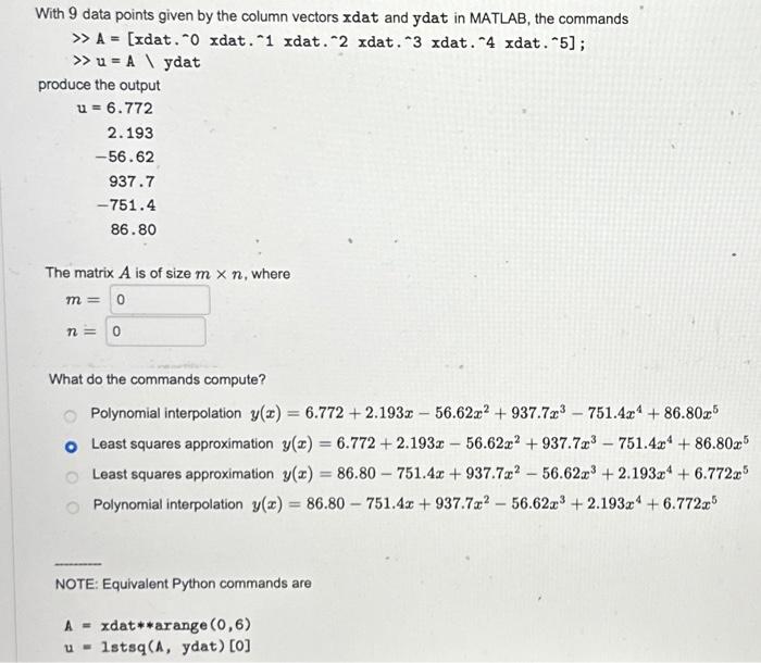 Solved With 9 data points given by the column vectors x dat | Chegg.com