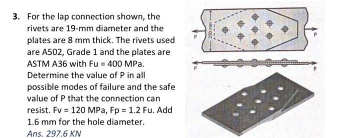 Solved 3. For the lap connection shown, the rivets are 19-mm | Chegg.com