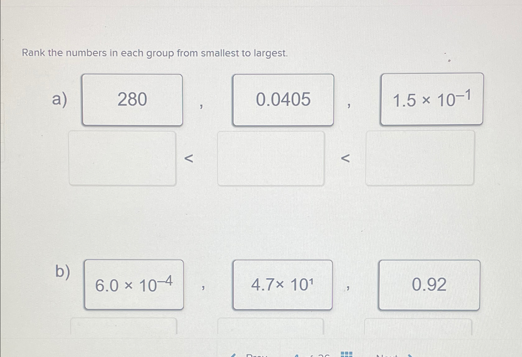 Solved Rank the numbers in each group from smallest to | Chegg.com
