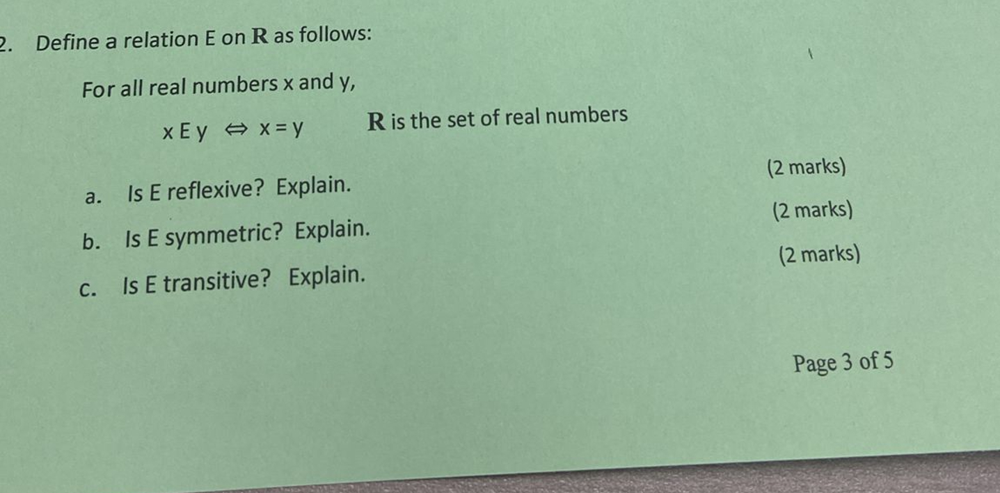 Solved Define a relation E ﻿on R ﻿as follows:For all real | Chegg.com