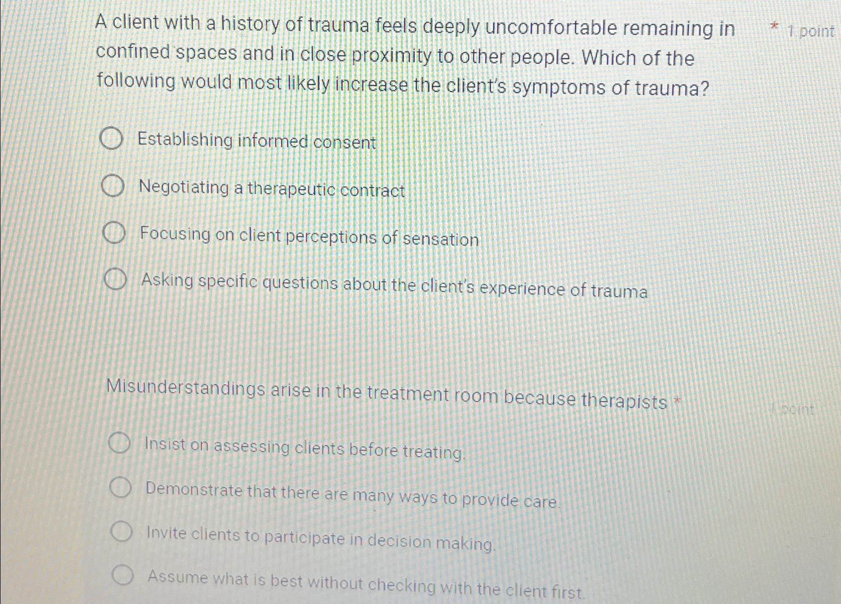 Solved A client with a history of trauma feels deeply | Chegg.com