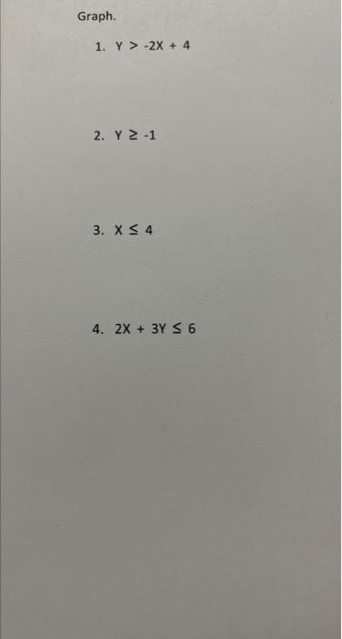 Solved Graph. 1. Y>−2X+4 2. Y≥−1 3. x≤4 4. 2X+3Y≤6 | Chegg.com