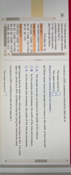 Solved The following data sets represent simple random | Chegg.com