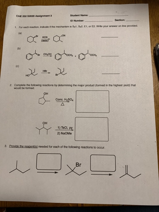 Solved CHE 232 S2020 Assignment 3 Student Name: ID Number: | Chegg.com