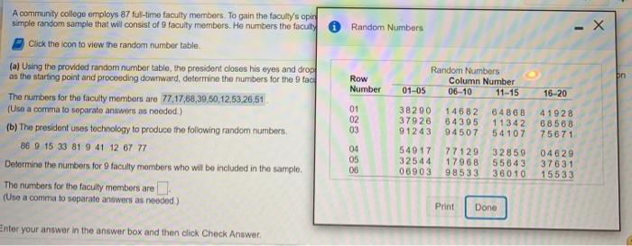 Solved Random Numbers х Row Number Random Numbers Column 