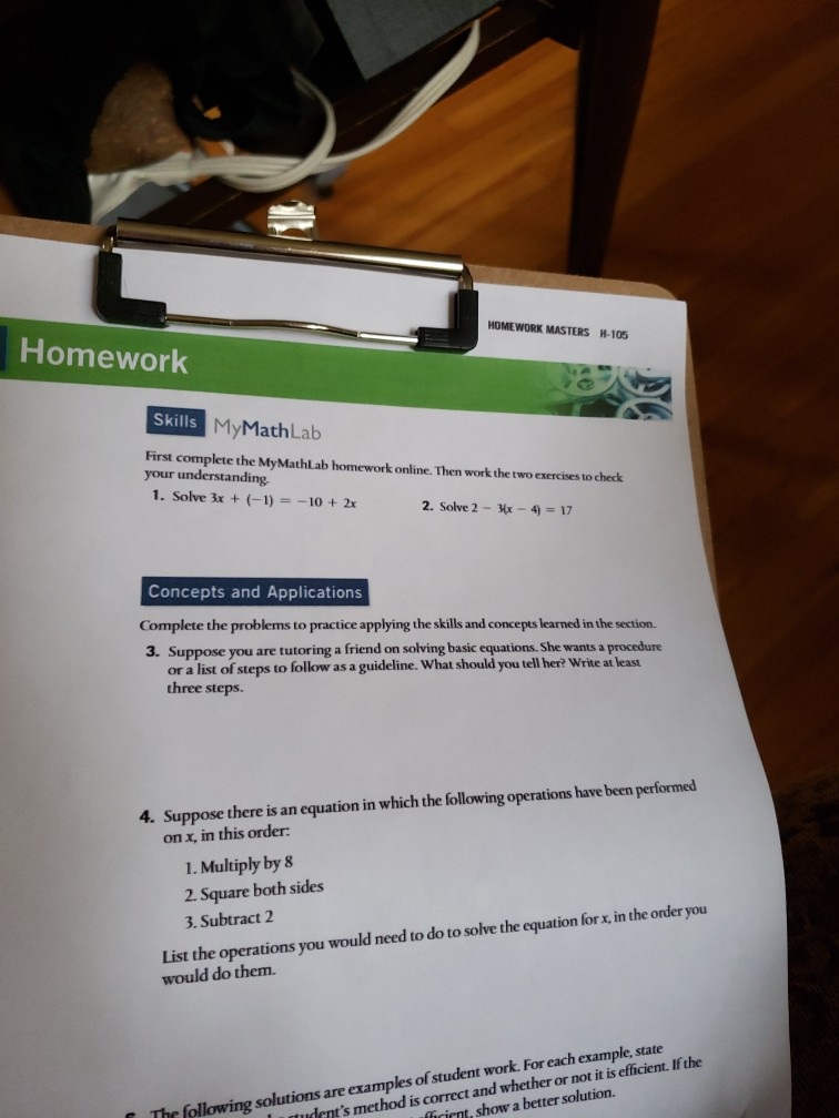 Solved HOMEWORK MASTERS H-105 Homework Skills MyMathLab | Chegg.com