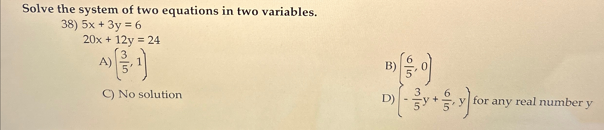Solved Solve the system of two equations in two | Chegg.com
