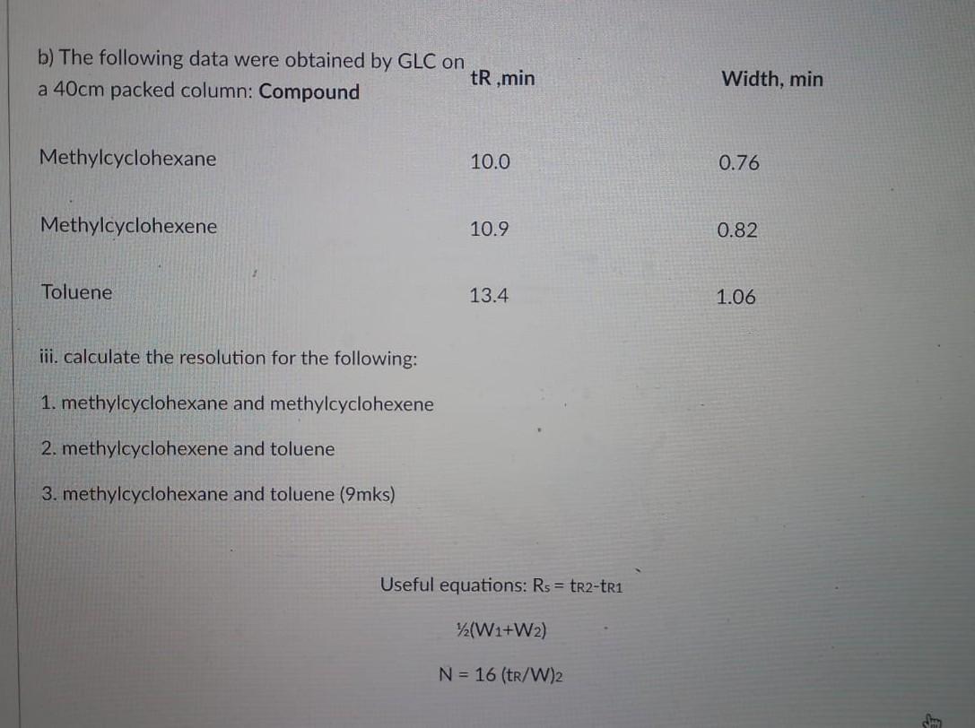 Solved iii. calculate the resolution for the following: 1. | Chegg.com