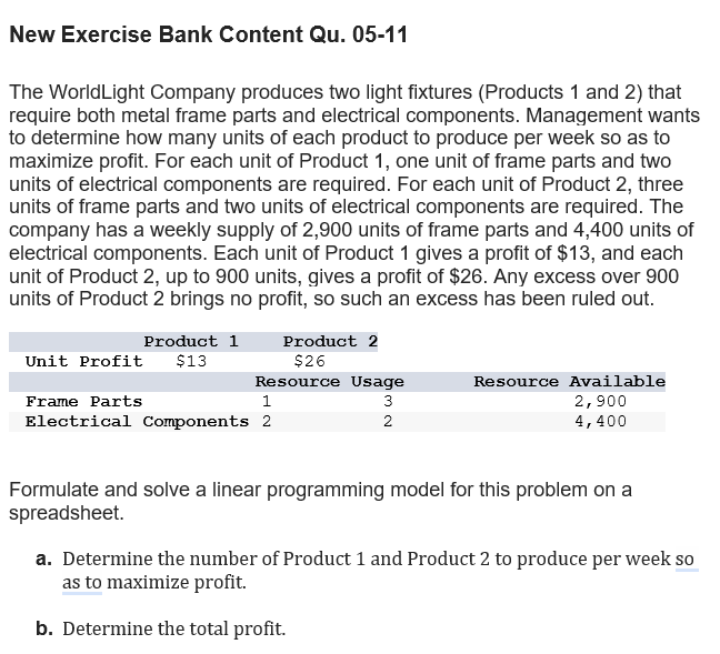 Solved New Exercise Bank Content Qu. 05-11The WorldLight | Chegg.com