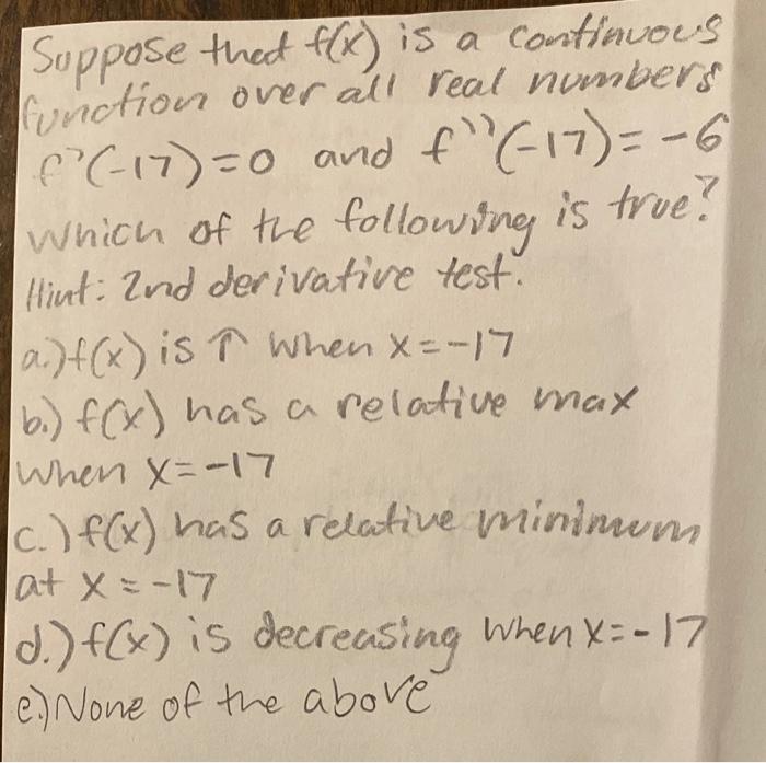 Solved Suppose that f(x) is a continuous function over all | Chegg.com