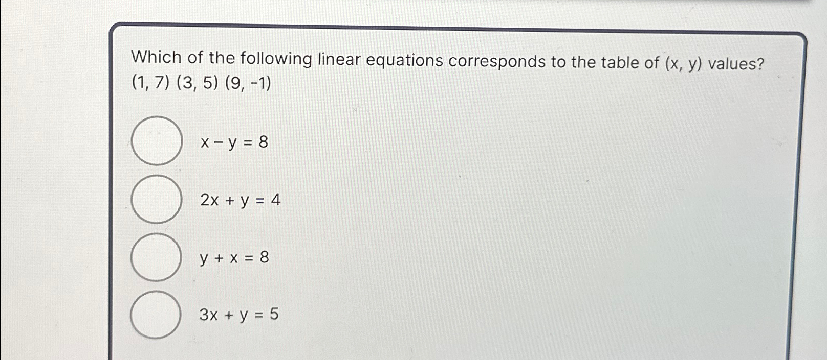 Solved Which of the following linear equations corresponds | Chegg.com