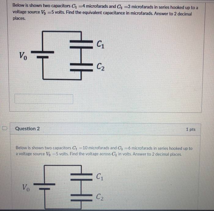 Solved Below is shown two capacitors C1 =4 microfarads and | Chegg.com