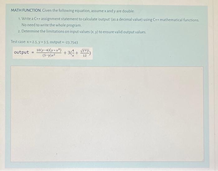 Solved MATH FUNCTION.Given the following equation, assumex | Chegg.com