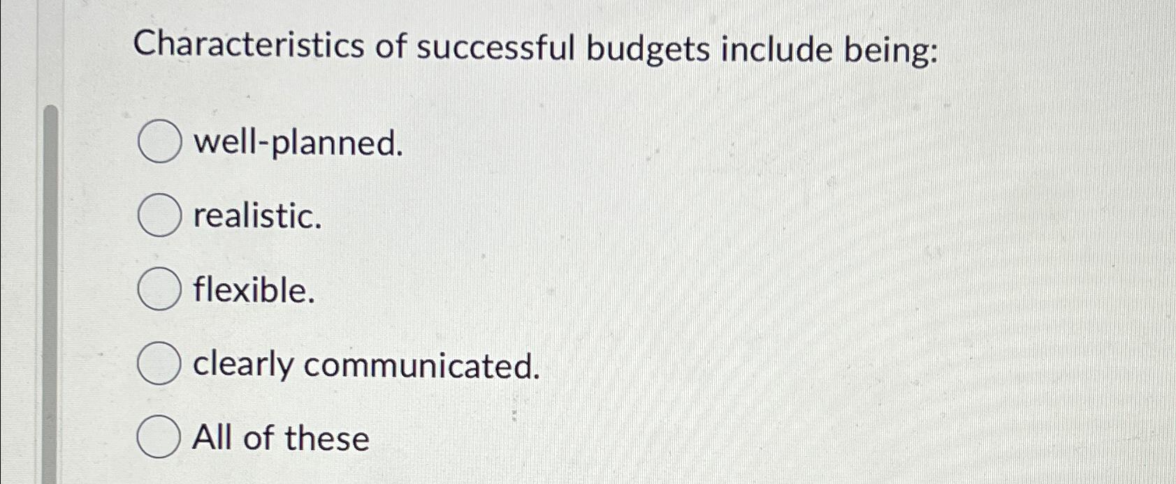 Solved Characteristics of successful budgets include | Chegg.com