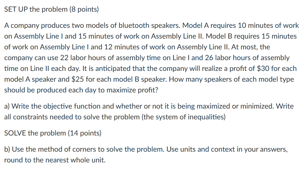 SET UP the problem (8 ﻿points)A company produces two | Chegg.com