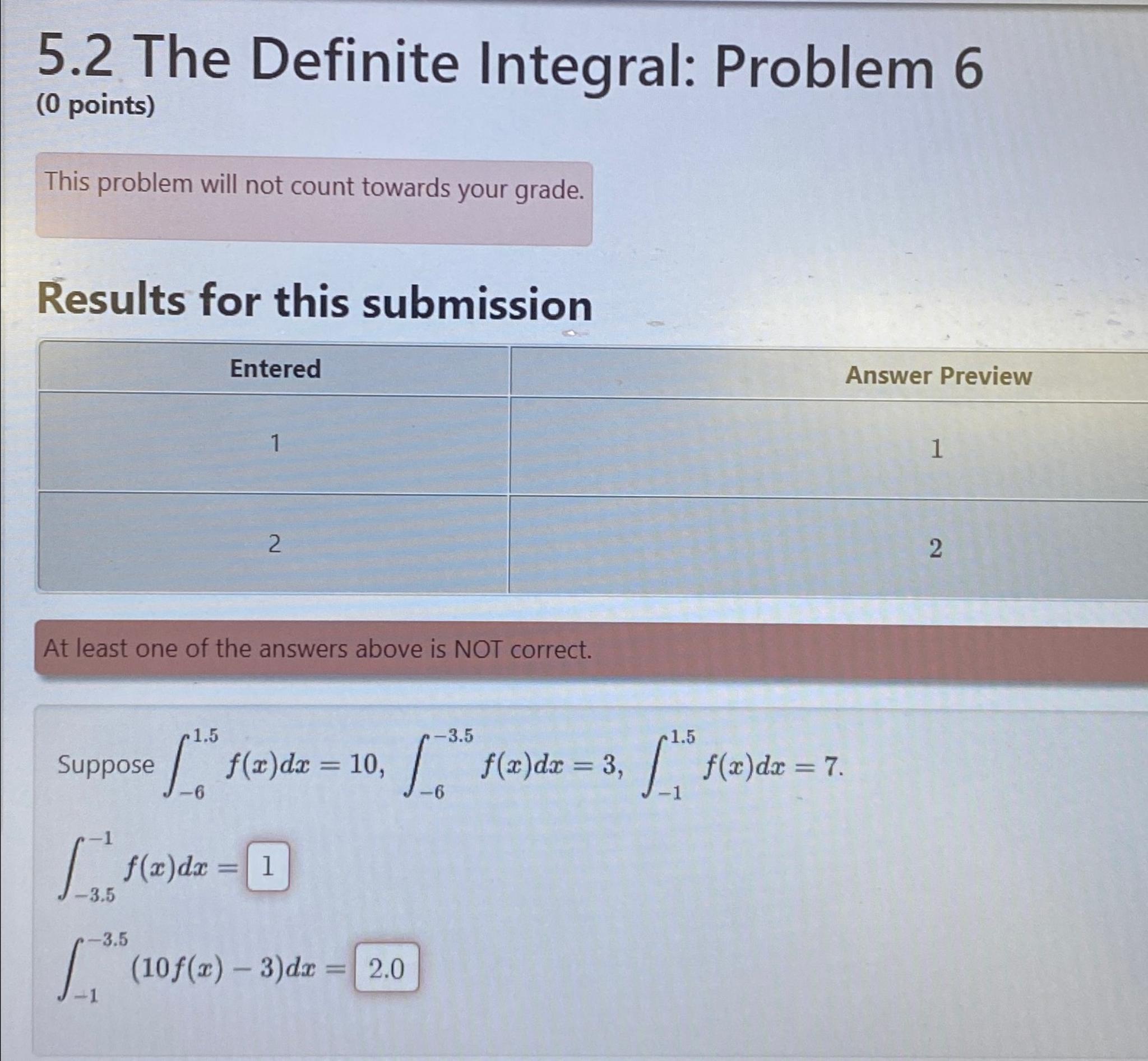 Solved 5.2 ﻿The Definite Integral: Problem 6( 0 ﻿points)This | Chegg.com