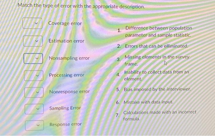 Solved Match the type of error with the appropriate | Chegg.com