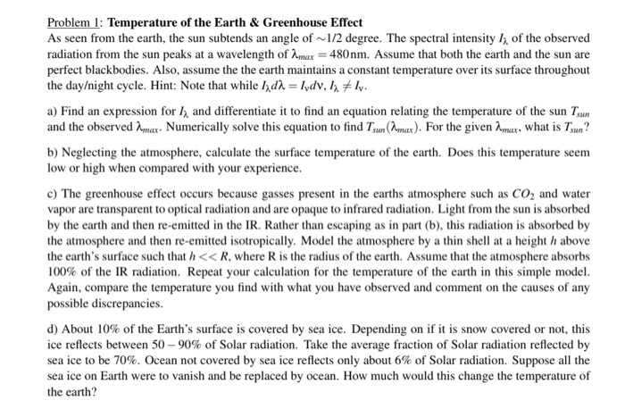 Problem 1: Temperature of the Earth & Greenhouse | Chegg.com