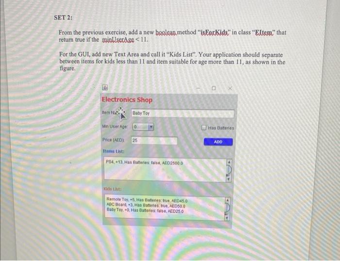 From the previous exercise, add a new boolean method | Chegg.com