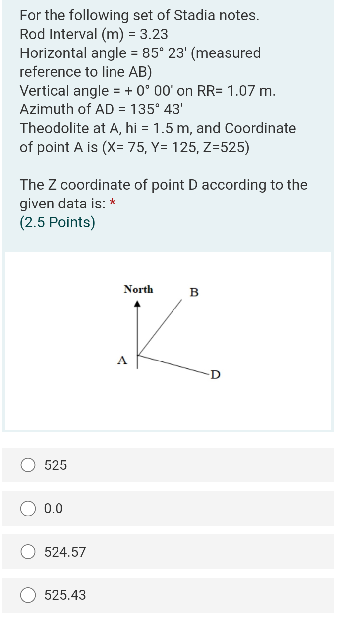 Solved For the following set of Stadia notes. Rod Interval | Chegg.com