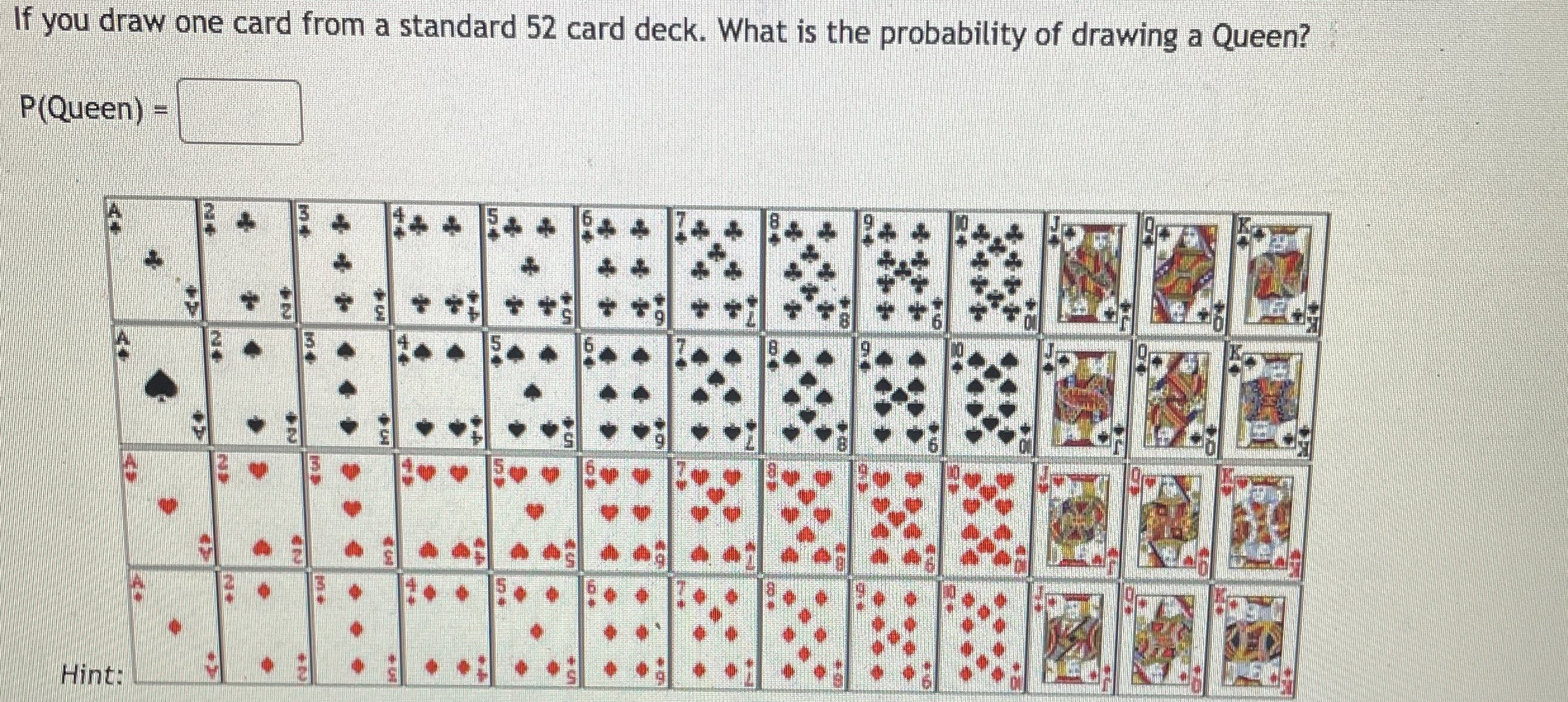 Solved If you draw one card from a standard 52 ﻿card deck. | Chegg.com