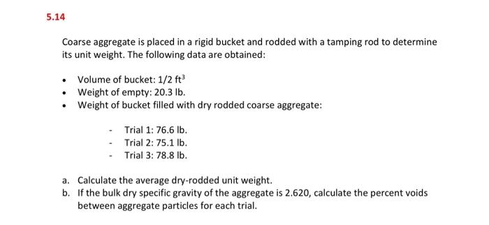 Coarse aggregate is placed in a rigid bucket and | Chegg.com