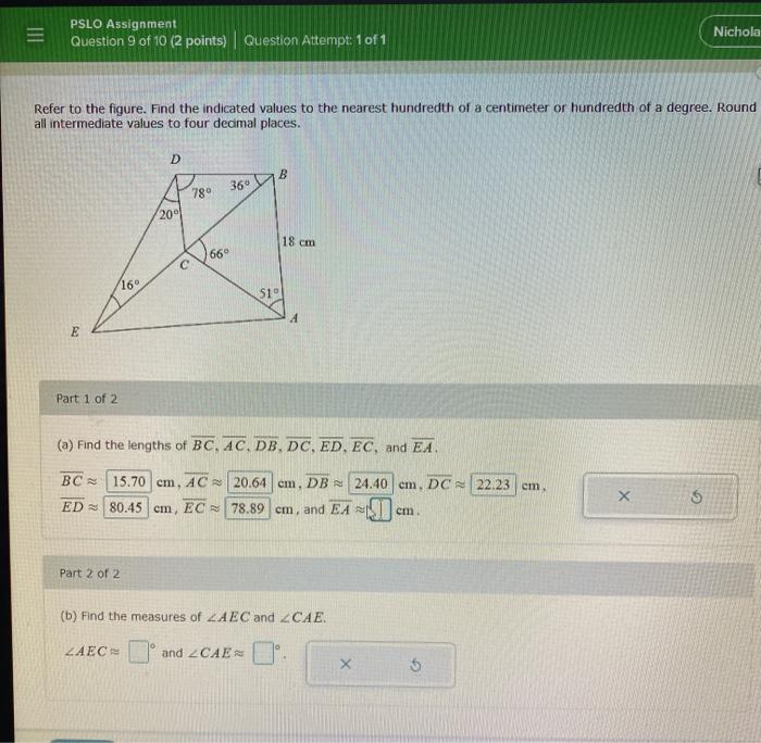Solved Unsure how to find angle EA and Part 2 - Angle AEC | Chegg.com