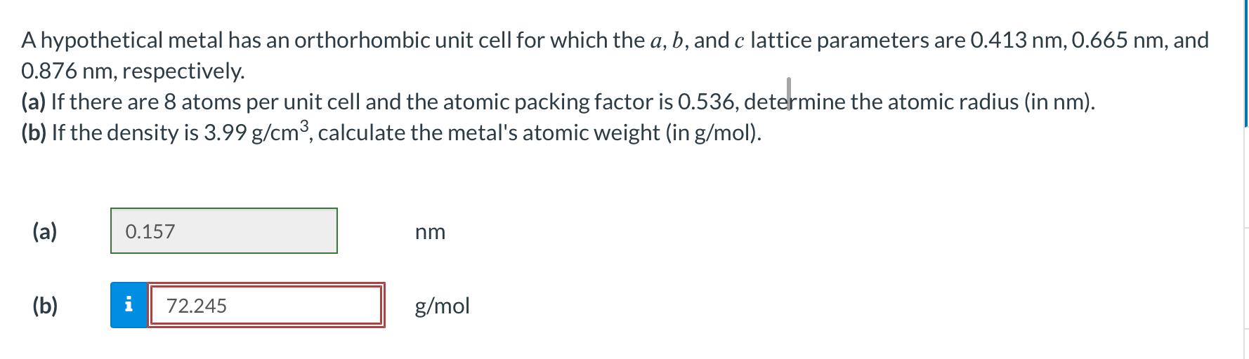 Solved A hypothetical metal has an orthorhombic unit cell | Chegg.com