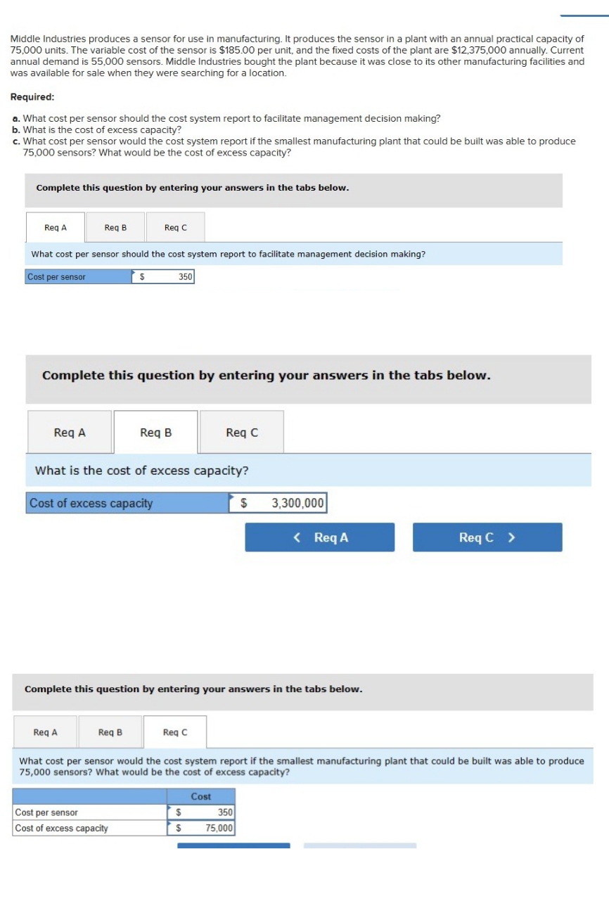 Solved Middle Industries produces a sensor for use in | Chegg.com