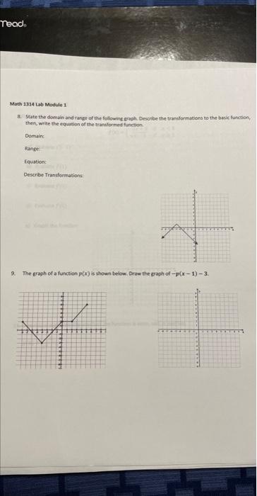 Solved Math 1314 Lab Module 1 : 8. State the domain and | Chegg.com