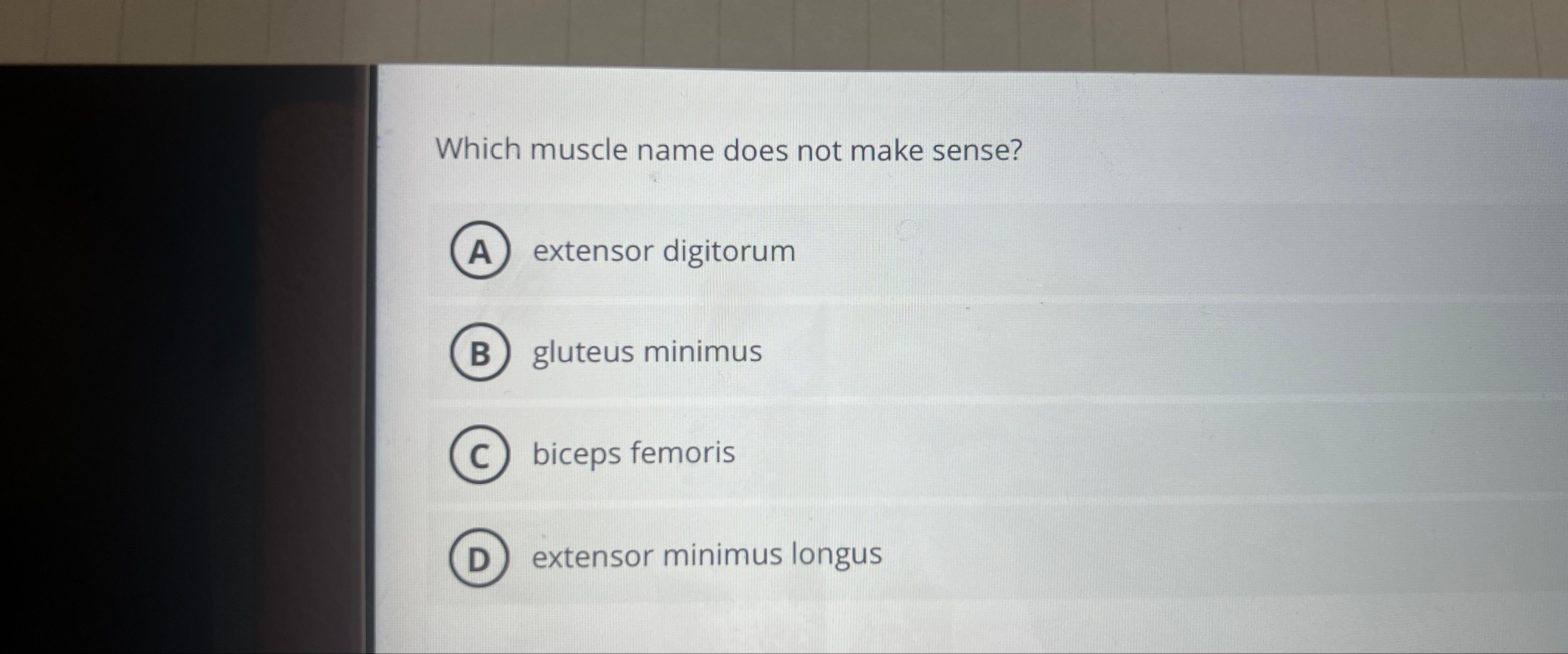 Solved Which muscle name does not make sense?extensor | Chegg.com