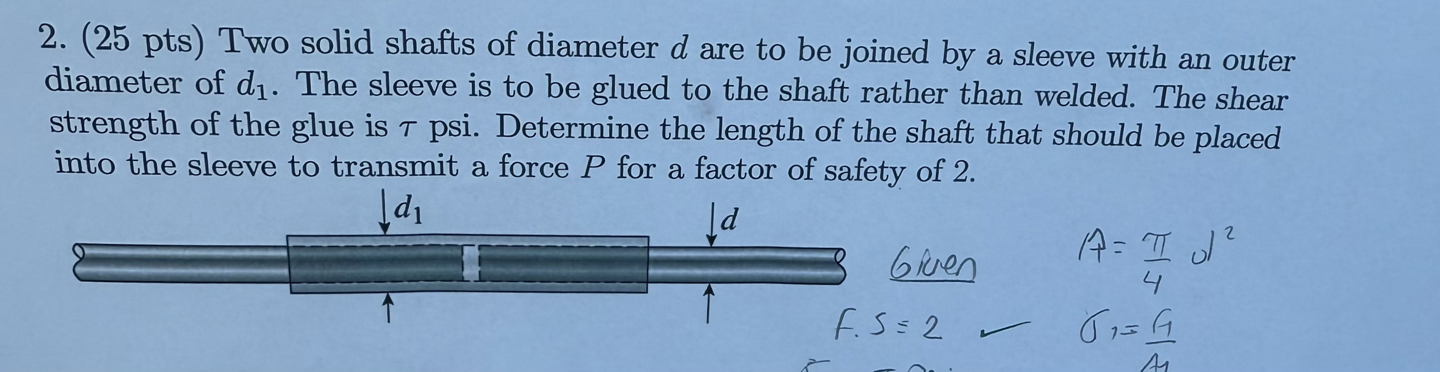 Solved (25 ﻿pts) ﻿Two solid shafts of diameter d ﻿are to be | Chegg.com