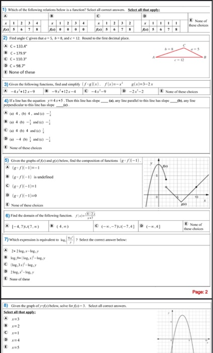 Solved the choices 1) Which of the following relations below | Chegg.com