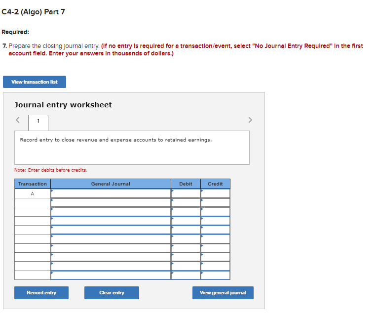 Solved C4-2 (Algo) ﻿From Recording Transactions (Including | Chegg.com