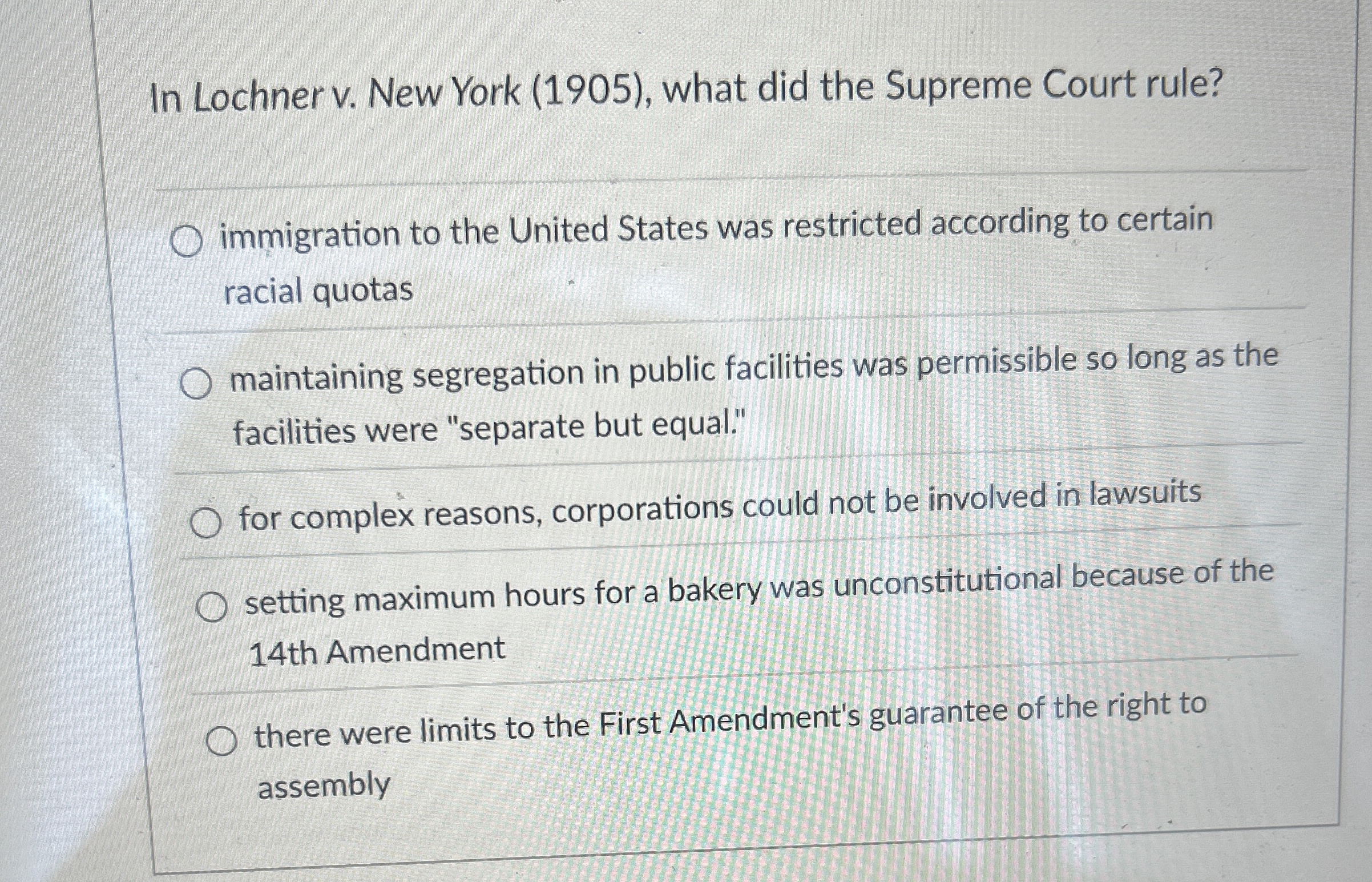 Solved In Lochner v. ﻿New York (1905), ﻿what did the Supreme | Chegg.com