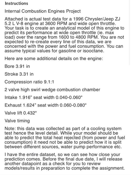 Solved Instructions Internal Combustion Engines Project | Chegg.com