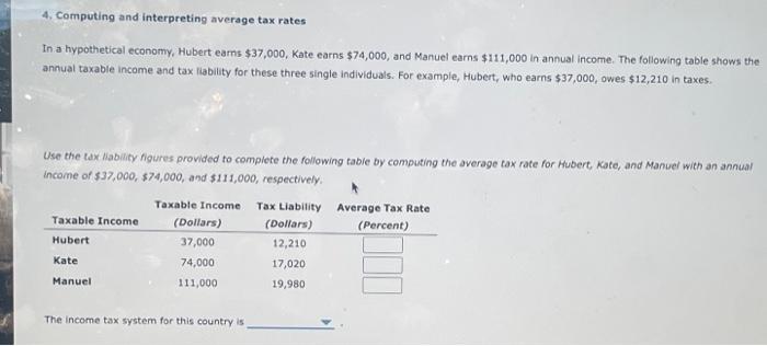 Solved 4. Computing and interpreting average tax rates In a | Chegg.com