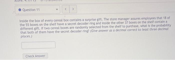 Solved Inside the box of every cereal box contains a | Chegg.com