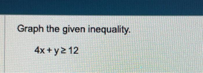 Solved Graph the given inequality. 4x+y≥12 | Chegg.com