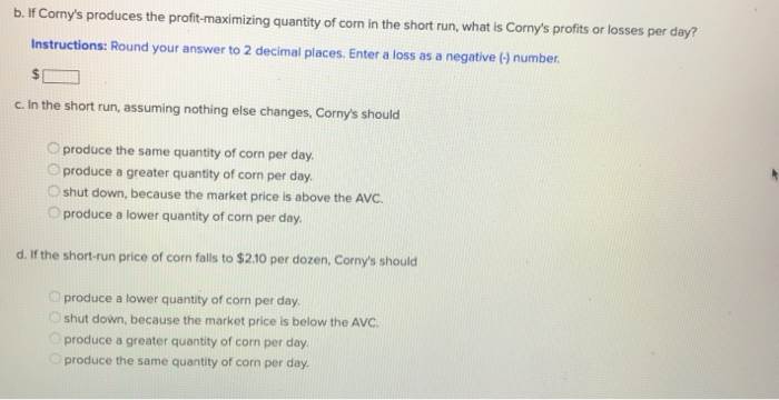 Solved The table below shows the daily costs of Corny's Corn | Chegg.com