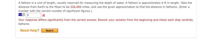 Solved A fathom is a unit of length, usually reserved for | Chegg.com