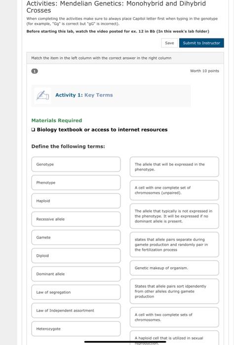 Solved Activities: Mendelian Genetics: Monohybrid and | Chegg.com