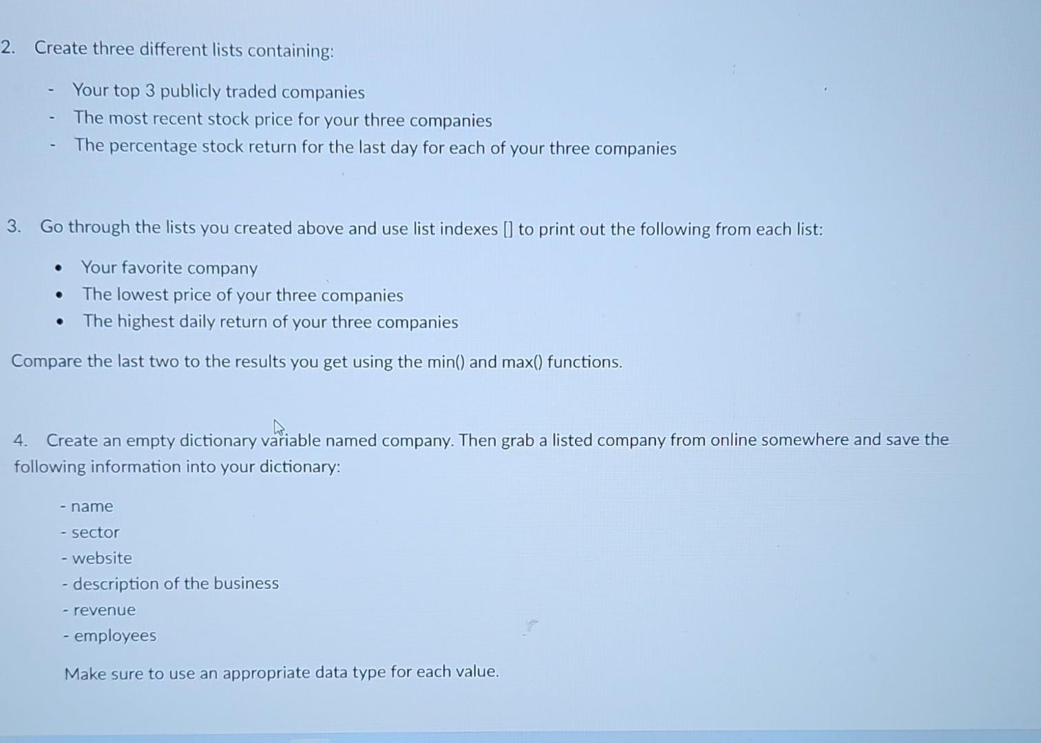 Solved 2. Create three different lists containing: - Your | Chegg.com