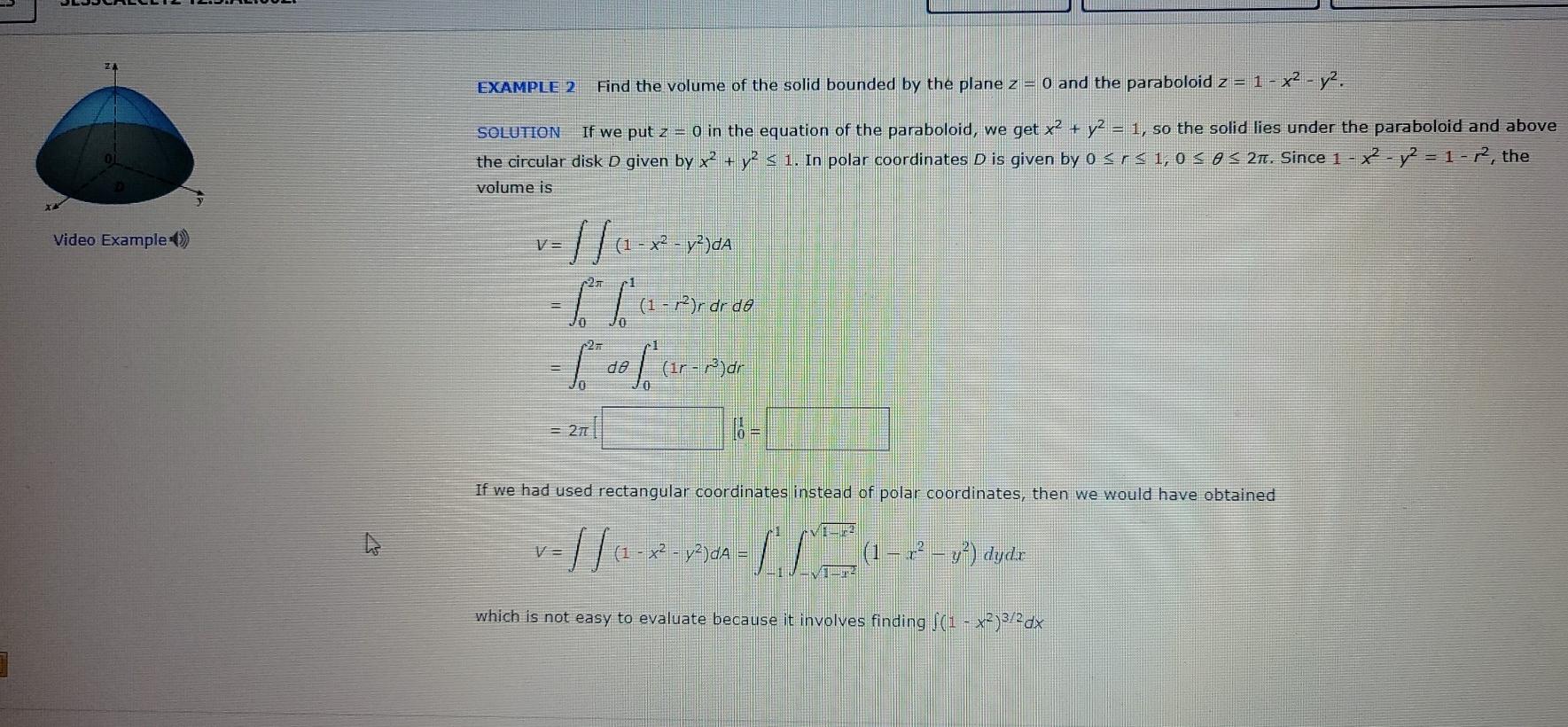 Solved EXAMPLE 2 Find The Volume Of The Solid Bounded By The Chegg