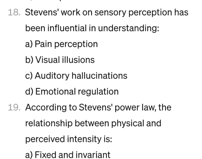 Solved Stevens' work on sensory perception has been | Chegg.com