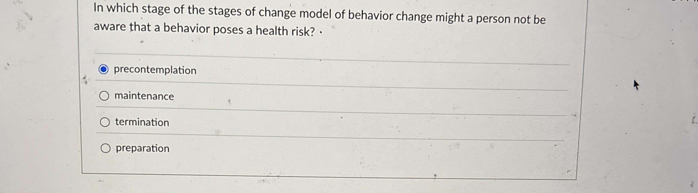 Solved In which stage of the stages of change model of | Chegg.com