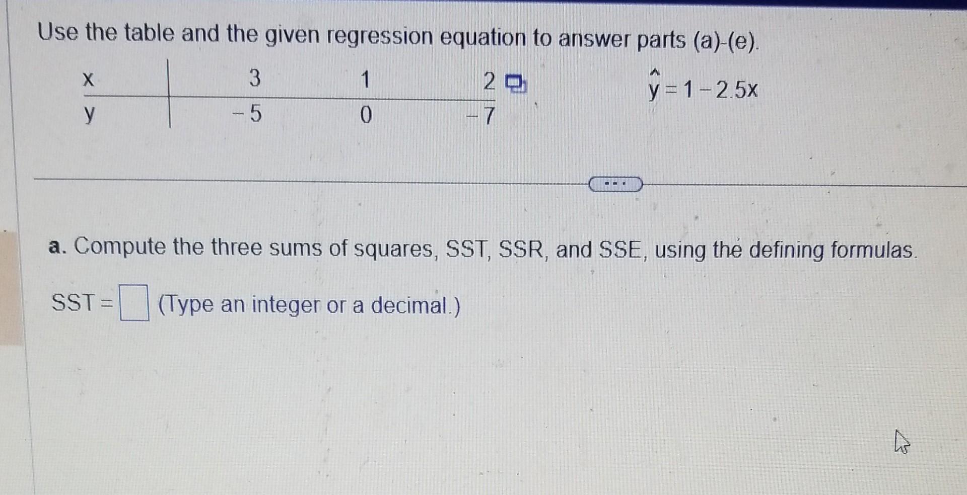 Solved Use the table and the given regression equation to | Chegg.com