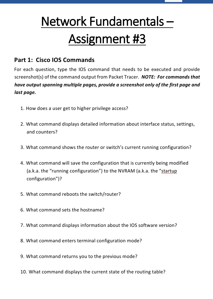 Solved Network Fundamentals - Assignment #3 Part 1: Cisco | Chegg.com